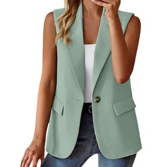 Generic Damen Weste Ärmellos Blazer Jacke Elegant Einfarbig Kurze Gilet Tank Top mit Tasche