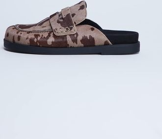 Topshop Addie - Mocassins style mules en daim v&eacute;ritable - Marron style vache-Brown