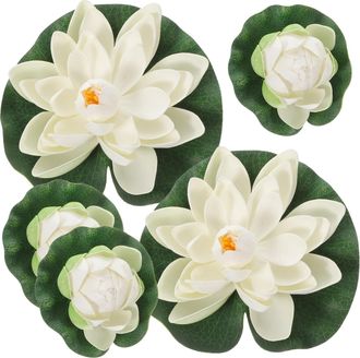 Pretyzoom 5st Teichdeko Seerose Schaum Lotusbl&uuml;te Outdoor K&uuml;nstlich Gef&auml;lschte Pflanzen K&uuml;nstliche Teichpflanzenblume Bl&auml;tterdekor K&uuml;nstliche Seerosen Lila Kuns