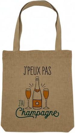 Fabulous Sac Shopping Tote Bag Aspect Lin - JPeux Pas Jai Champagne Vin Alcool Ap&eacute;ro Fete - Sac de Courses Toile Epaisse 360g Beige Naturel Cabas Port&eacute; Epaule 