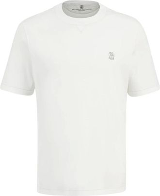 Brunello Cucinelli Homme, Tops, Blanc, Taille: M Logo Embroidery T-Shirt
