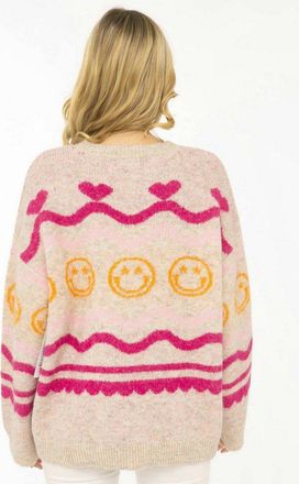 Zwillingsherz Strickpullover Cozy Love allover Motiv in Neon, oversize, &uuml;berschnittene Schultern, Rundhals