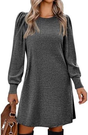 Onsoyours Robe Pull Femme Hiver Col Rond Manches Longues Robe Hiver Tricot Mini Robe Pull De Noël A Gris Foncé XL