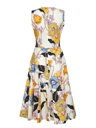 Marni Womens Cream Poplin Midi Dress With Floral Print Cotton