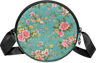 Generic Sac &agrave; bandouli&egrave;re rond pour femme, motif floral artistique, petit sac &agrave; dos &agrave; bandouli&egrave;re avec fermeture &eacute;clair, bretelles r&eacute;glables, sac &agrave; main rond 
