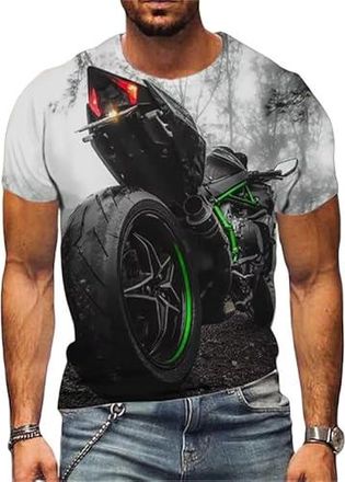 Keephen T-Shirt &agrave; col Rond pour Homme avec Motif Moto VTT Sportif Impression 3D Manches Courtes Haut d&eacute;contract&eacute;