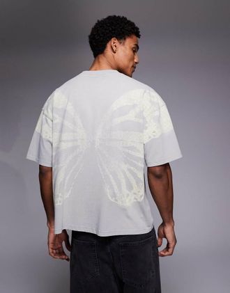 Good For Nothing Oversize-T-Shirt in Grau mit Schmetterlingsprint am R&uuml;cken
