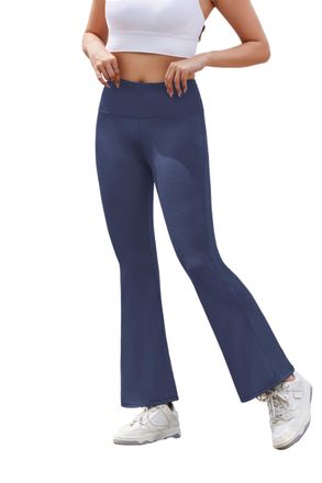 Zeagoo Damen Hose Yogahose Lang Sport Hosen Flared Leggings High Waist Schlaghose Elastische Jogginghose Pilates Casual Arbeit Sweatpants Blau A M