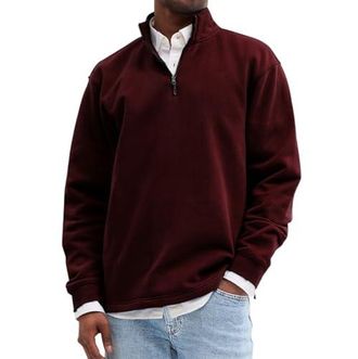 Generic Sweat &agrave; capuche semi-zipp&eacute; pour homme - Pull uni sans capuche &agrave; col montant - Sweat-shirt &agrave; manches longues d&eacute;contract&eacute; - Coupe ajust&eacute;e - Sweat &agrave; capu