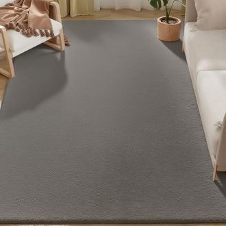 HOMCOM Tapis Salon 200 x 140 cm Tapis &agrave; Poils Longs, Lavable en Machine, antid&eacute;rapant, en Fausse Fourrure, pour Salon, Chambre &agrave; Coucher, Bureau, Gris Clair