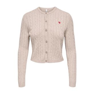 Only Cardigan mit durchgehender Knopfleiste- langen &Auml;rmeln und Rundhalsausschnitt - - Knitwear - Damen - Beige - XL