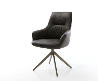 DELIFE Drehstuhl Zelia-Flex mit Armlehnen Mikrofaser Anthrazit Vintage Kreuzgestell breit Effektfinish Titan 360&deg; drehbar Wippfunktion Taschenfederkern, Essz