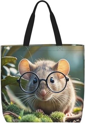 Generic Souris De Guin&eacute;e Avec Des Lunettes Sac Fourre-Tout D&eacute;contract&eacute; Sacs De Courses Imperm&eacute;able Sac A Main Femme Pour Travail Voyage Shopping