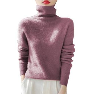 Generic Pull classique &agrave; col roul&eacute; pour femme - Couleur unie - Grande taille - Doux et chaud - &Eacute;pais - Pour affectation au bureau, rouge past&egrave;que, XXL