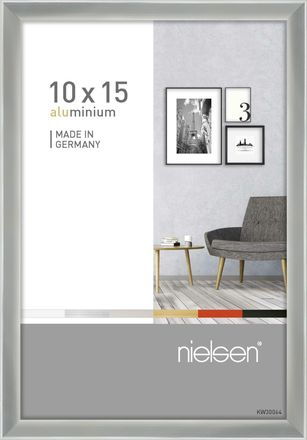 Nielsen Design Bilderrahmen, 10 x 15 cm, Aluminium, Silber glanz, Fotorahmen zum Auftstellen und Aufhängen im Hoch- & Querformat, Echtglas, Pixel