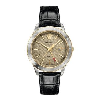 Versace Herrenuhr Schwarzes Leder Gold Silber GMT - - Accessories - Herren - Grau - ONE SIZE