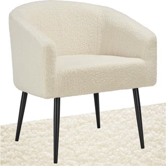 TecTake Lounge Sessel beige mit Polster, Wohnzimmer Möbel, Relaxsessel modern, skandi Loungesessel, Cocktailsessel Bouclé Plüsch Stoff, Armlehnstuhl mit Metal