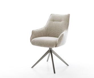 DELIFE Drehstuhl Alja-Flex mit Armlehnen Webstoff Soft Beige Kreuzgestell breit Graphit 360&deg; drehbar Wippfunktion Taschenfederkern, Esszimmerst&uuml;hle