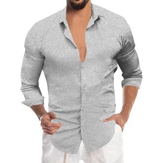Generic Haut Paillettes- LIndispensable du Carnaval Chemise &agrave; Manches Longues Boutonn&eacute;E &agrave; Revers Imprim&eacute; Brillant pour Homme V&ecirc;Tement De Soir&eacute;E Tendance Desig