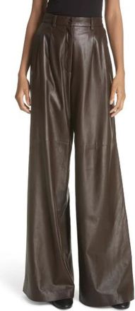 Nili Lotan Chocolate Brown Nico Wide Leg Leather Trousers Size M