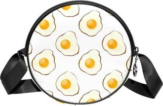 Generic Sac &agrave; bandouli&egrave;re rond pour femme, motif oeufs, petit sac &agrave; dos &agrave; bandouli&egrave;re avec fermeture &eacute;clair, bretelles r&eacute;glables, sac &agrave; main rond d&eacute;contract&eacute; 