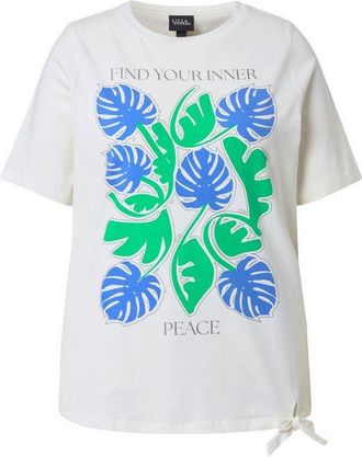 Ulla Popken T-Shirt T-Shirt Bl&auml;tter Saumband Rundhals Halbarm