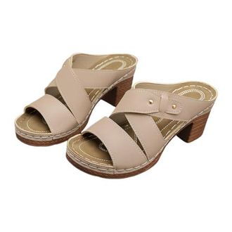 Generic 2026 Pantoufles d&eacute;t&eacute; &agrave; talon bloc pour femmes, grande taille, plateforme tendance, bout rond, droit, kaki, 37.5 EU