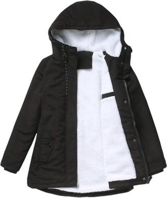 Generic Veste dhiver chaude &agrave; capuche courte pour femme - Parka dhiver doubl&eacute;e en polaire - Parka dhiver &agrave; manches longues avec fermeture &eacute;clair - Parka &eacute;pais