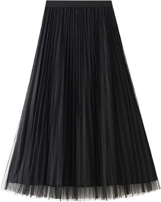 Generic Demi-jupe en maille de velours doré 2026 pour femme portant une longue taille haute plissée des deux côtés, Noir, Taille unique