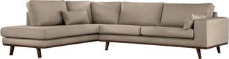 Mørteens home24 Ecksofa mit Ottomane Grau/Taupe Strukturstoff Otrera 287 x 81 x 219cm Ottomane davorstehend links Buche Dunkel Modern