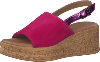 Tamaris Damen Plateau Sandalen Leder Keilabsatz Sommer; FUXIA/pink; 41 EU