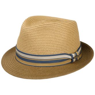 Stetson Licano Toyo Trilby Strohhut Herren Fedora UV-Schutzfaktor 40+ Ripsband Zweifarbig Krempe Fr&uuml;hjahr Sommer braun XXL (62-63 cm)