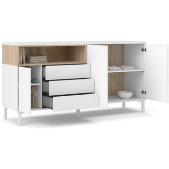 Dmora Kommode Madeleine, Wohnzimmerbuffet, Wohnzimmer-Sideboard, Moderne K&uuml;chen-Speisekammer, 176x48 h90 cm, Wei&szlig; und Eiche - Dmora