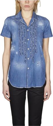 Dsquared2 Femme, Blouses et Chemises, Bleu, Taille: 34 FR Chemise en jean avec devant &agrave; volants