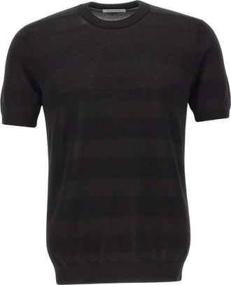 KANGRA Tricot en coton &agrave; col rond et manches courtes - Homme - Pulls - Noir - Taille: XL