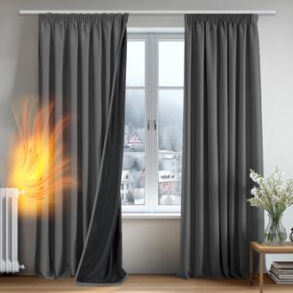 Deconovo 100% Verdunklungsvorh&auml;nge Blickdicht Vorh&auml;nge mit kr&auml;uselband Gardinen Wohnzimmer Vorhang Verdunkelung Thermovorh&auml;nge gegen Hitze W&auml;rmeisolierend, H26