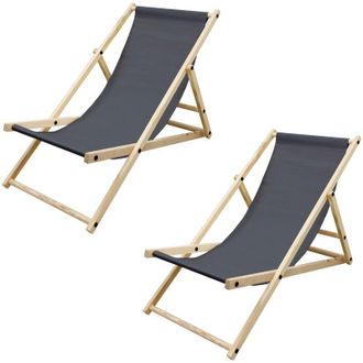 ECD Germany ECD Germany 2er Set Liegestuhl klappbar aus Holz, 3 Liegepositionen, Anthrazit, bis 120kg, Gartenliege Sonnenliege Relaxliege Strandliege Liege