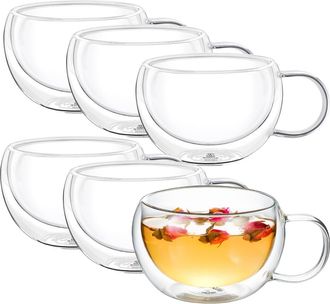 Wilmax England Wilmax - Thermogläser mit Henkel - 6er-Set - 300 ml - Doppelwandige Kaffeegläser - Latte Macchiato Gläser Set - Cappuccino Gläser mit Henkel - Teegläs