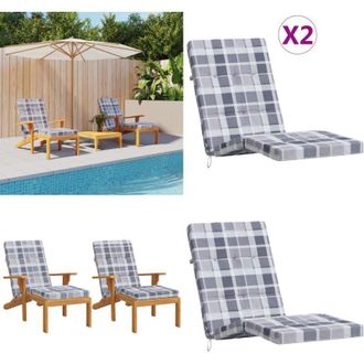vidaXL Coussins de chaise longue lot de 2 gris motif &agrave; carreaux - Coussin De Chaise Longue - Coussin Exterieur - Coussin Patio - Coussin Jardin - Tapisserie