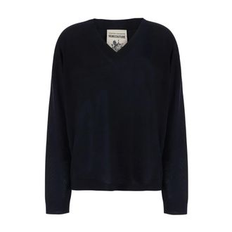Semicouture Jade V-Ausschnitt Feine Wollpullover - - Knitwear - Damen - Blau - S