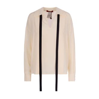 Max Mara Femme, Blouses et Chemises, Beige, Taille: 42 FR Blouse en soie avec papillon