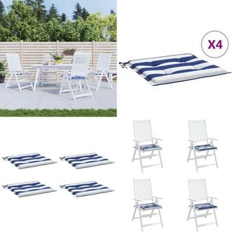 vidaXL Gartenstuhl-Kissen 4 Stk. Blau & Weiß Gestreift 40x40x3cm Stoff - Gartenkissen - Sitzkissen - Balkonkissen - Außendeko - Zierkissen - Home & Living