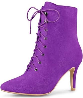 Allegra K Femme Bottines à Lacets Bout Pointu à Lacets Talons Aiguilles Mauve 37