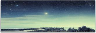 Paul Sinus Art Panoramabild auf Leinwand und Keilrahmen 150x50cm Küste Meer Nacht Himmel Sterne
