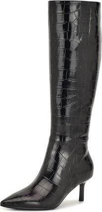 Nine West Bottes hautes Kimdee 9x9 pour femme, Black Croco 002, 36.5 EU
