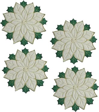 Garneck 4 St&uuml;ck Weihnachtsstern Platzsets 40cm Isolierende Tischunterlagen aus Silberwei&szlig;em Leinen mit Schwamm Wiederverwendbare Telleruntersetzer f&uuml;r Gesch&uuml;t