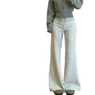 Generic QXDZSW SPOR Pantalon &eacute;vas&eacute; pour femme d&eacute;contract&eacute; ample et amincissant Bell Bot Pantalon de surv&ecirc;tement Automne Hiver, Doublure en polaire blanc-gris,