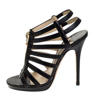 Jimmy Choo London Black Leather Glenys Caged Pumps Size 37.5