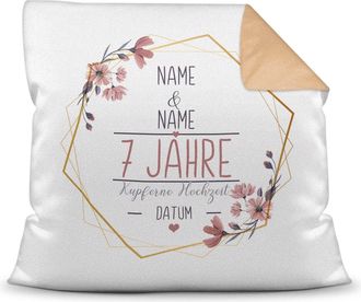 Tassendruck Kissen Hochzeitstag Kupferne Hochzeit - mit Name & Datum selbst gestalten - 7 Jahre Ehe, Geschenk Hochzeit, Jubiläum, Jahrestag - Hochzeit Farbkissen 