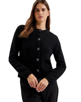 Ted Baker Damen WMK-JAYCEY-Rose Button Crew Neck Cardigan Strickjacke, Black, 34